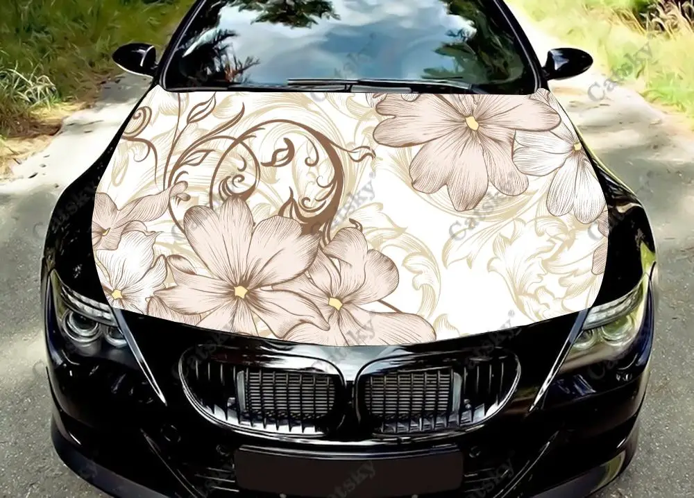 Retro-Purple-Flowers-Car-Hood-Vinyl-Stickers-Wrap-Vinyl-Film-Engine ...