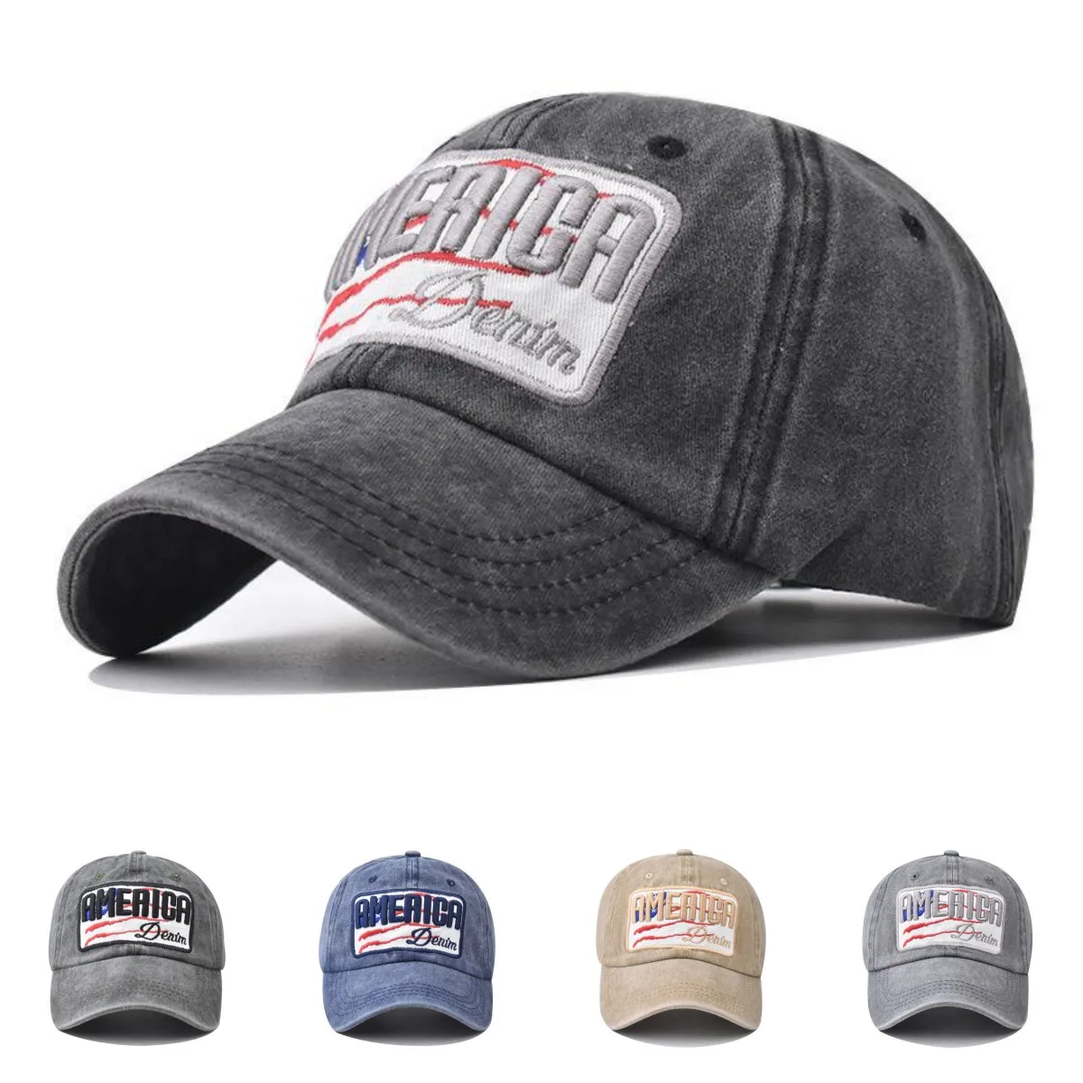 5-Colors-Embroidery-America-Wash-Vintage-Baseball-Cap-Versatile-Soft ...