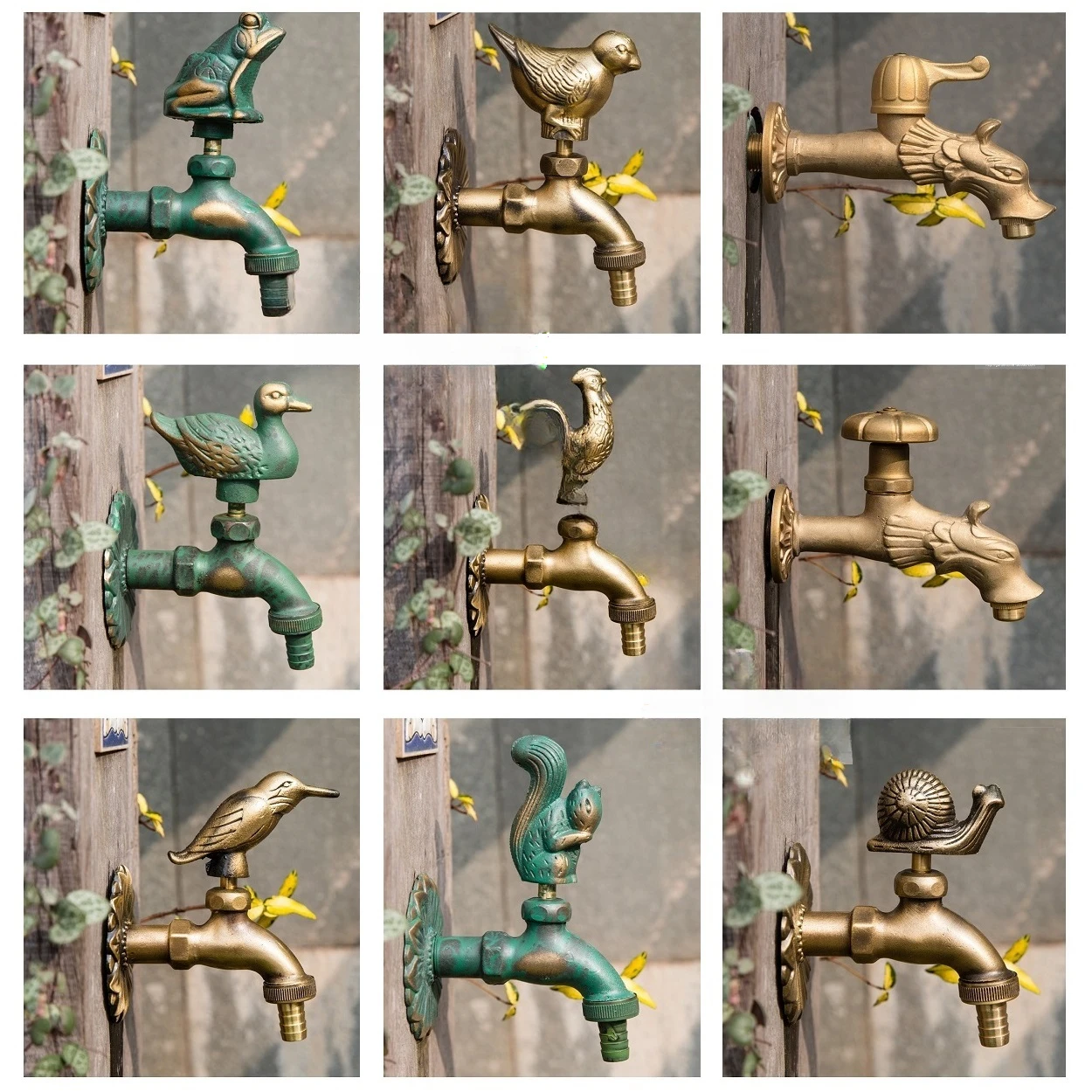 Outdoor-Garden-Faucet-Spigot-Wall-Mount-Solid-Brass-Decorative-Animal ...
