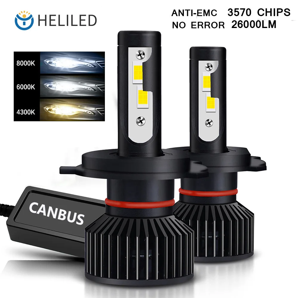 H4-LED-4300K-H7-LED-Canbus-26000LM-High-Power-Headlight-H1-H3-H8-H9-H11 ...