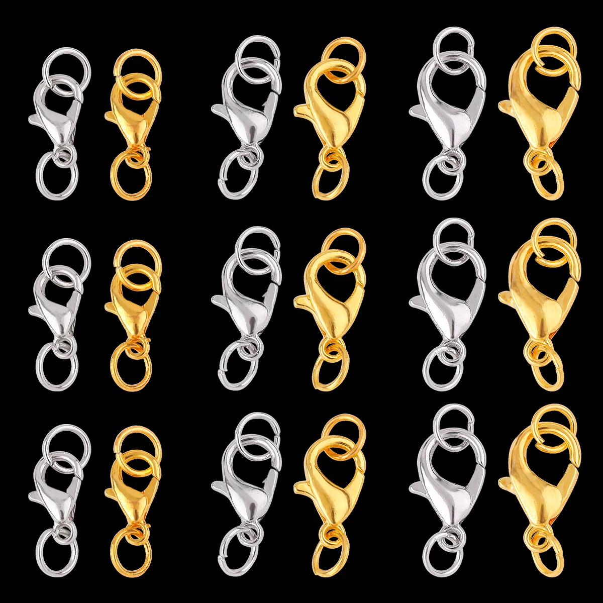 10/30Pcs Stainless Steel Gold Plated Lobster Clasp Open Jump Rings For ...