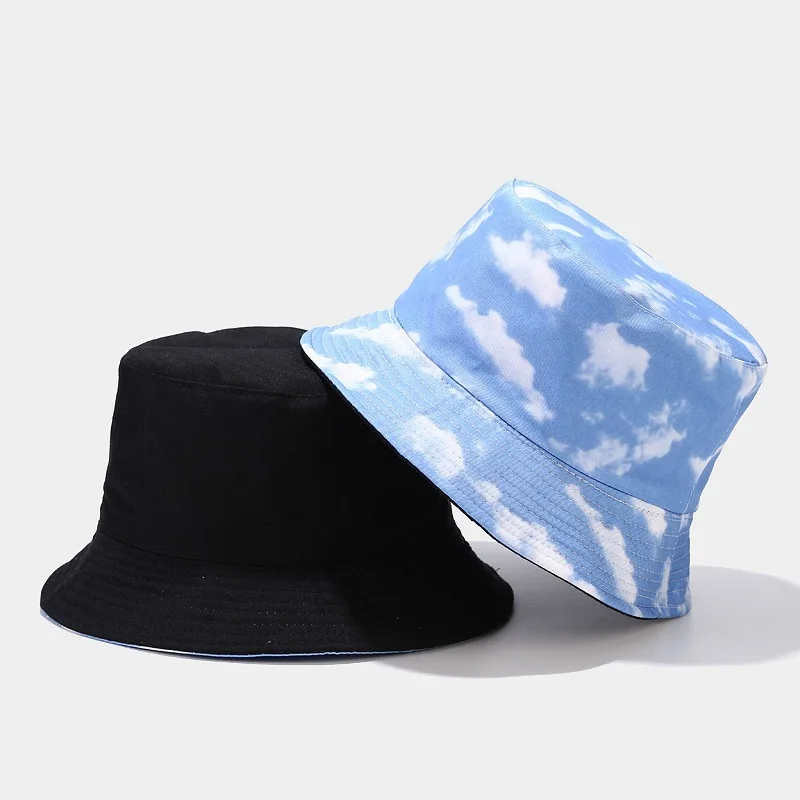 2022-Cotton-Blue-Sky-And-White-Clouds-Print-Bucket-Hat-Fisherman-Hat ...