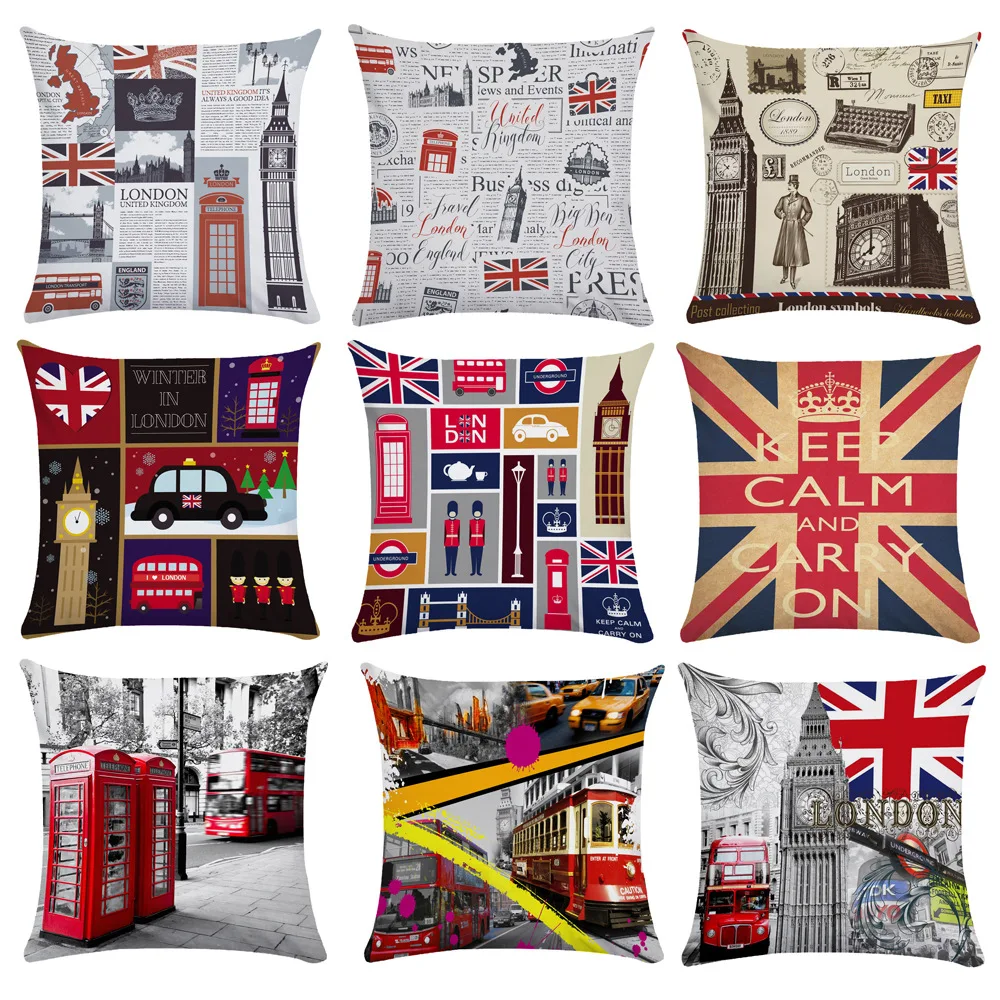 Vintage-London-Pillowcase-Sofa-Bed-London-Pillow-Covers-Decorative-Home ...