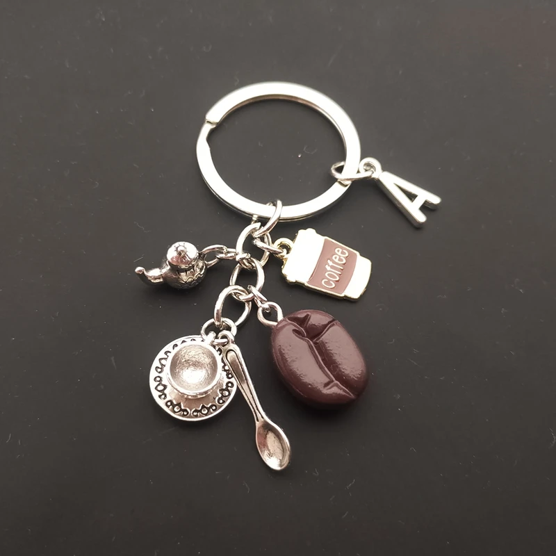 New-A-Z-Letter-Keychain-Coffee-Bean-Keychain-Metal-Keychain-Coffee-Cup ...