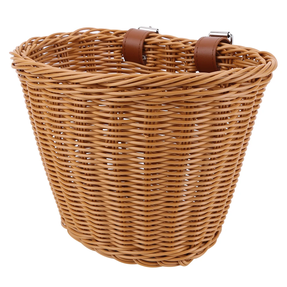 Removable-Imitation-Rattan-Bicycle-Basket-with-Leather-Straps-Hand ...