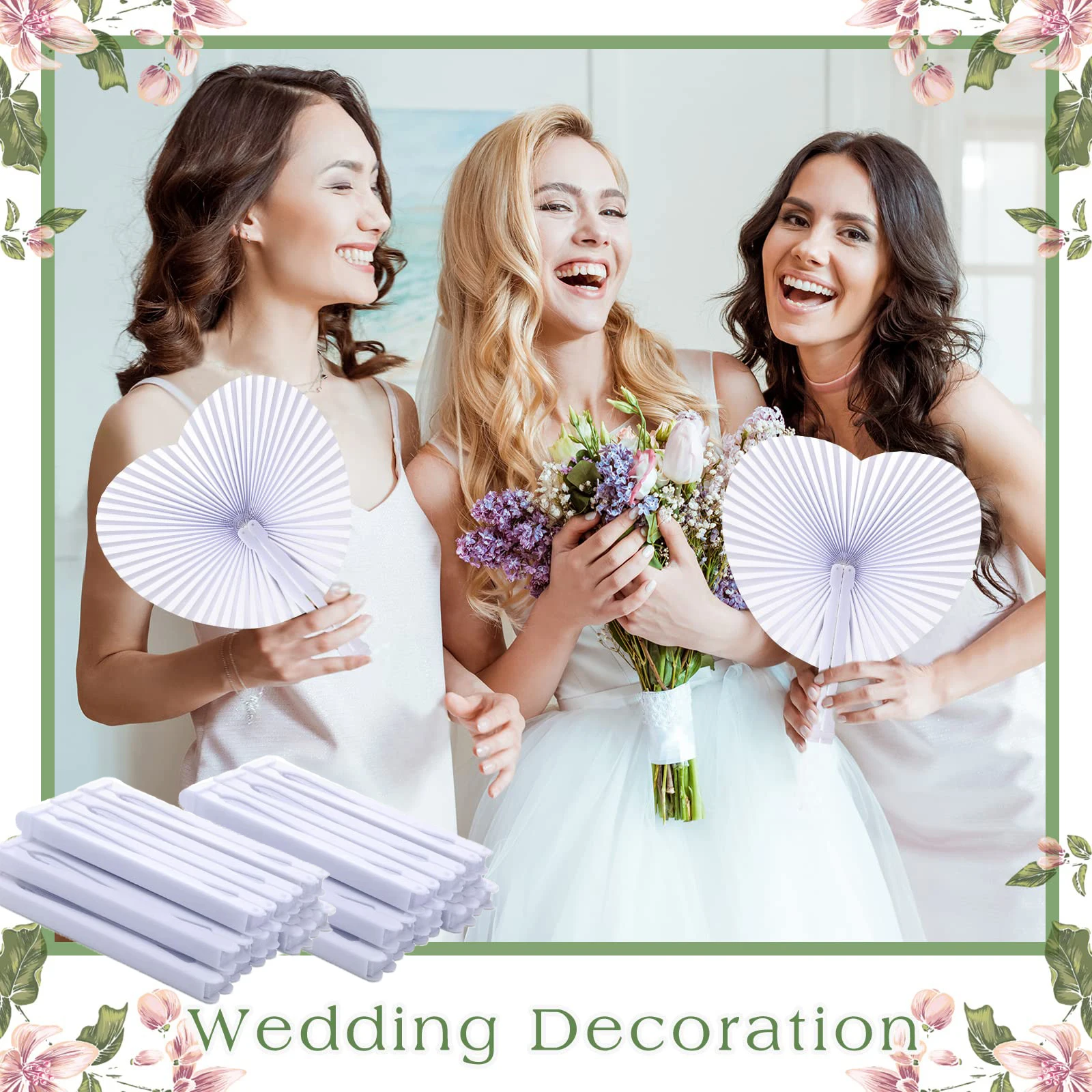 12/24/48/60/100Pcs Wedding Paper Fans for Guest Favors Heart Shaped ...