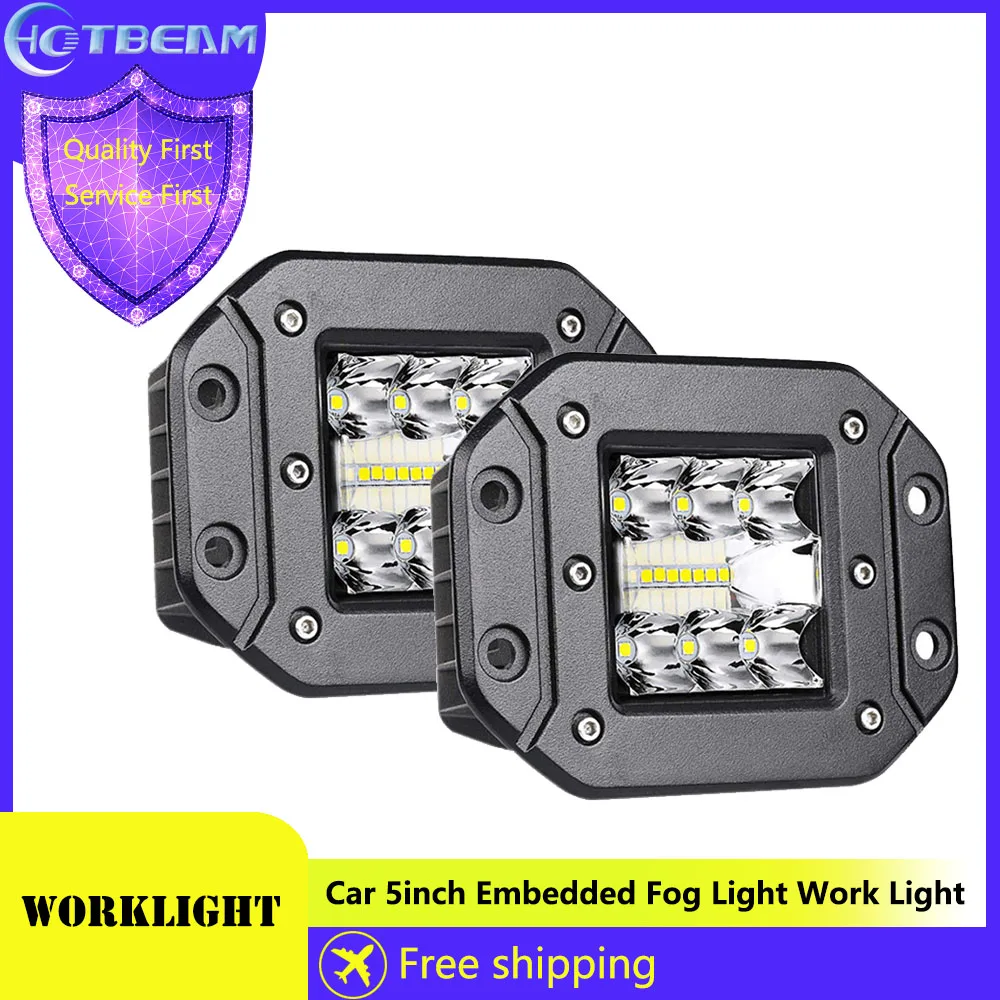 5 Inch Flush Mount LED Work Light Spot Flood Light Bar Bright Beam Fog ...