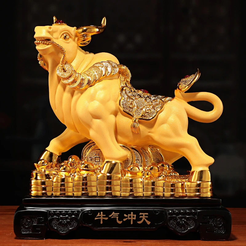 Fengshui Golden Bull Decorations Resin Lucky House Home Living Room Tv ...