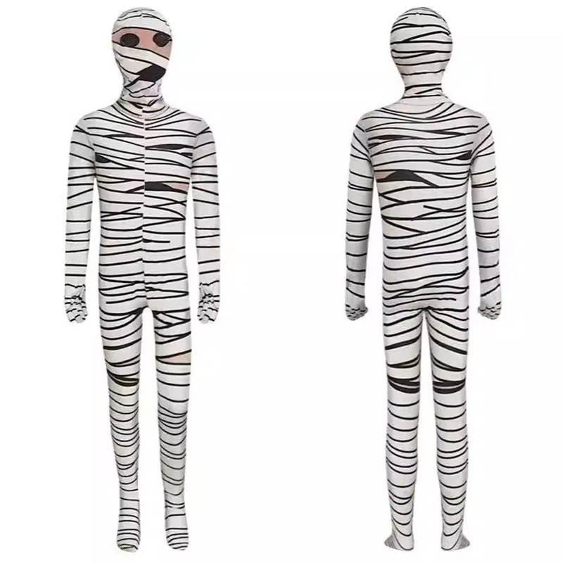 Mens Adult Mummy 3D Printed Jumpsuit with Headgear Kids Horror Cosplay ...