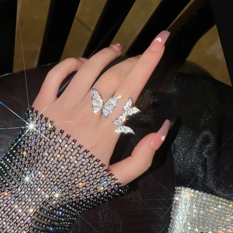 Luxury-Sliver-Color-Zircon-Butterfly-Open-Ring-for-Women-Exaggerated ...