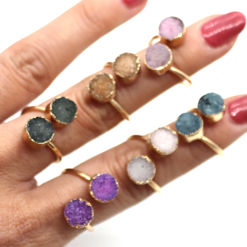Exquisite Natural Stone Small Round Crystal Ring 8mm Open Ring ...