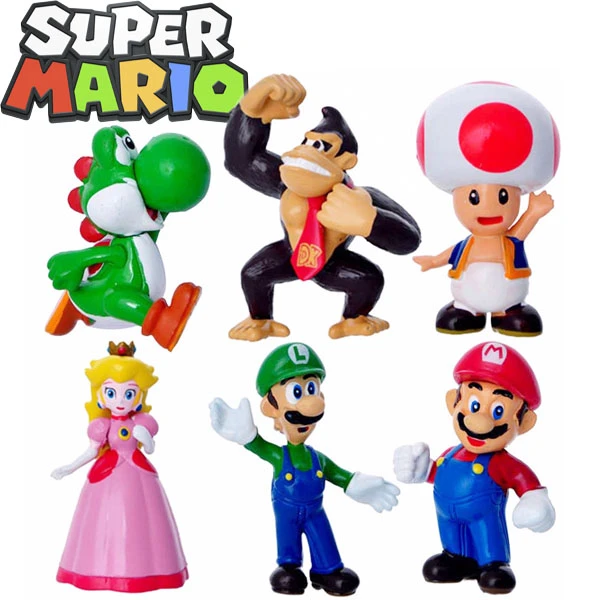 6pcs/set Super Mario Bros Figure Toys Kawaii Game Character Mario Luigi ...