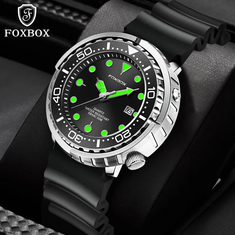 Foxbox Men Watch Automatic Date Silicone Strap Sport Watch For Men 50m ...