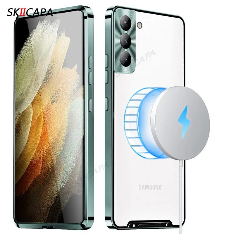Para magsafe magnético metal quadro caso de telefone para samsung s21 s22 plus s20 fe nota 20 ...
