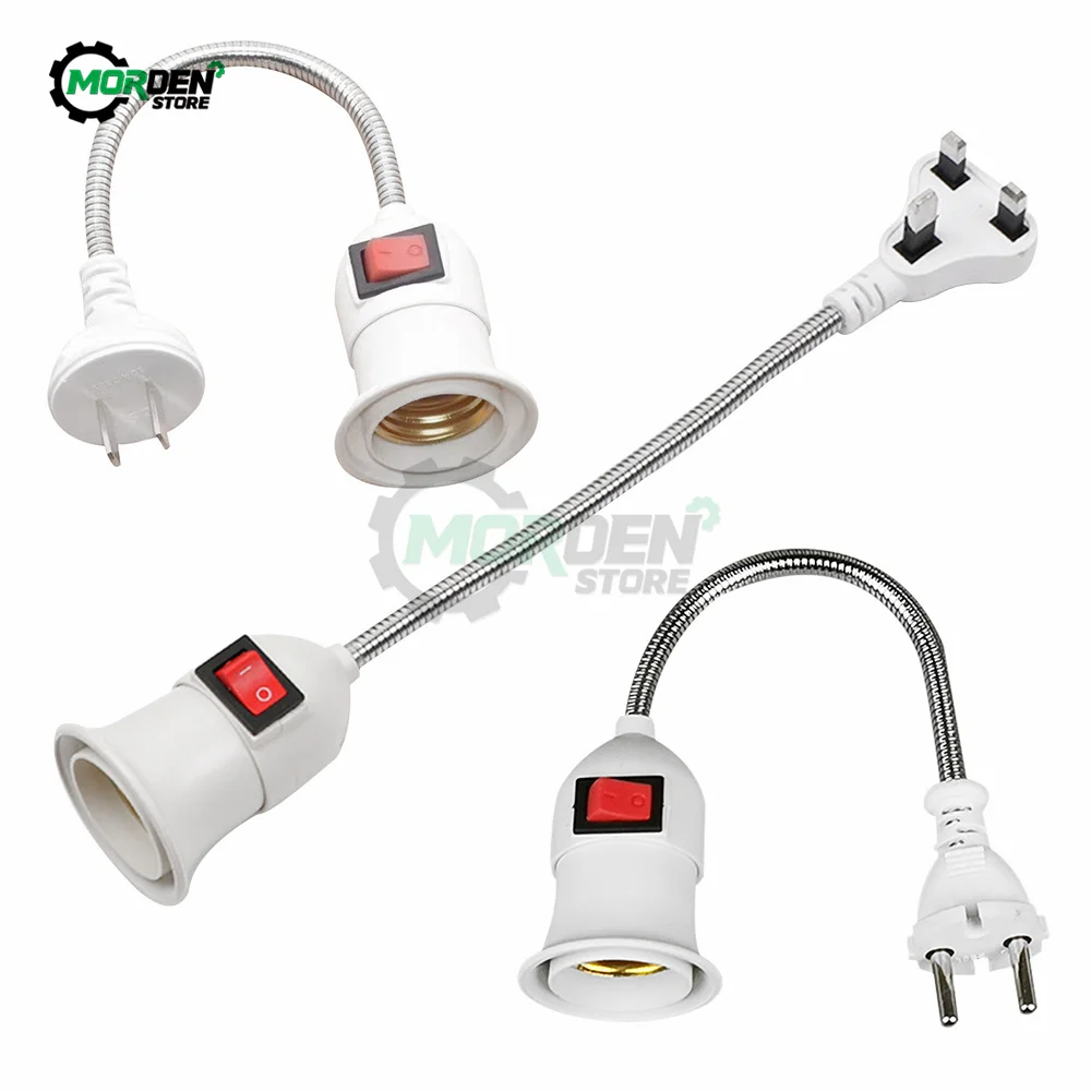 EU/US/UK Plug E27 Lamp Base Wall Flexible Holder Light Socket Converter ...