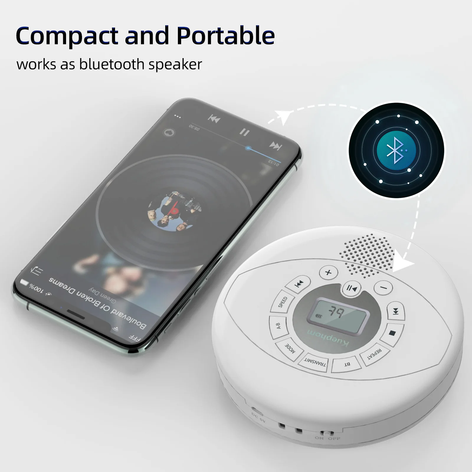 New-CD-Walkman-Discman-Portable-CD-Player-BluetoothBuilt-in-Speakers ...