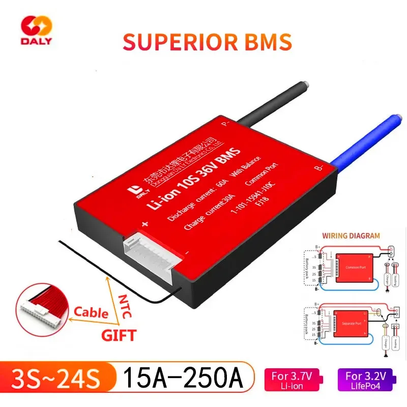 DALY-BMS-For-12V-24V-36V-48V-Lithium-LiFePO4-Battery-15A-250A-NTC-4S-7S ...