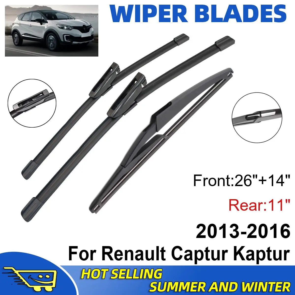 3PCS For Renault Captur Kaptur 2013-2016 26" + 14"+ 11" Front Rear ...