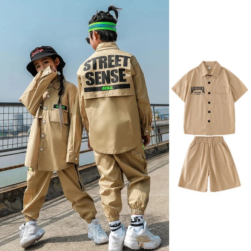 Children Hip Hop Costume Boys Khaki Suit Loose Long Sleeves Street ...