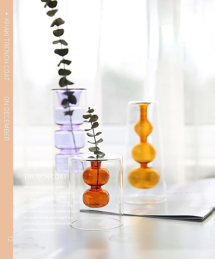 VASE,4--Vase en verre coloré nordique Simple à Double couche, Vase ...