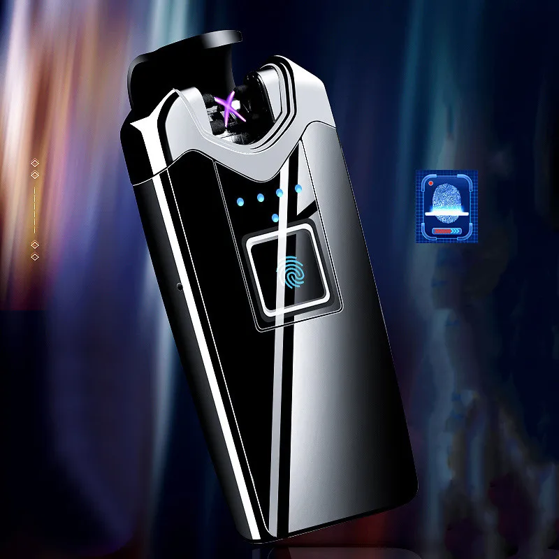 Luxury-Fingerprint-Unlock-Recognition-Electric-Double-Arc-USB-Lighter-Outdoor-Windproof-Metal ...