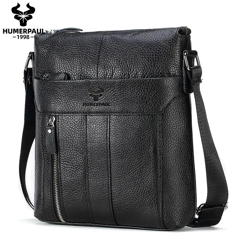 HUMERPAUL Luxury Men's Shoulder Bag Genuine Leather Multifunctional ...