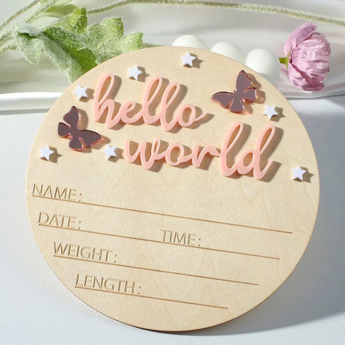 Ylsteed hello world newborn name sign pink butterfly star deco baby ...