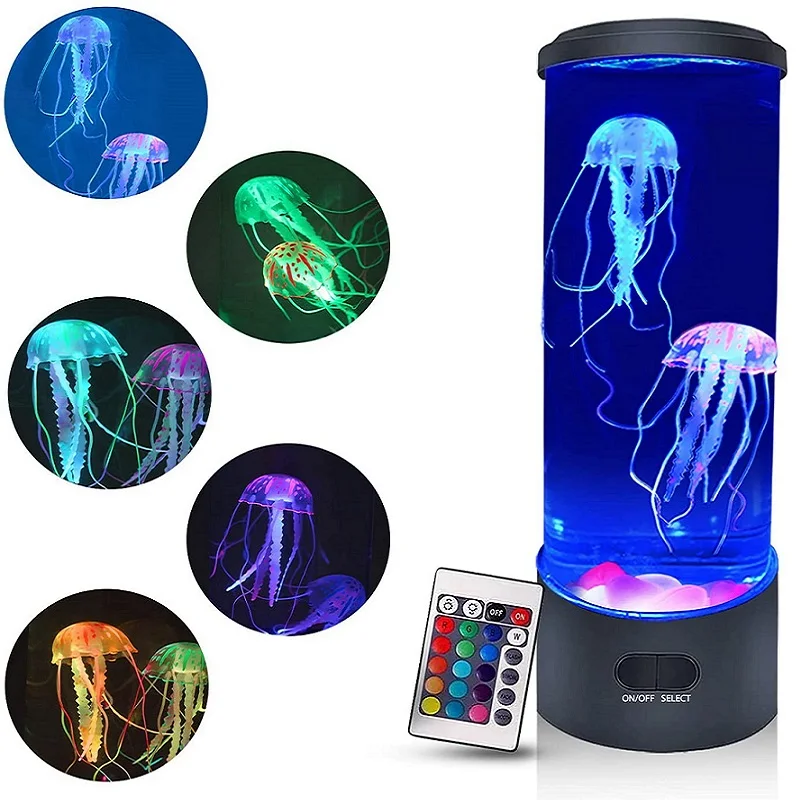 LED Jellyfish Lamp Ambient Night Light Remote Control Color Changing ...