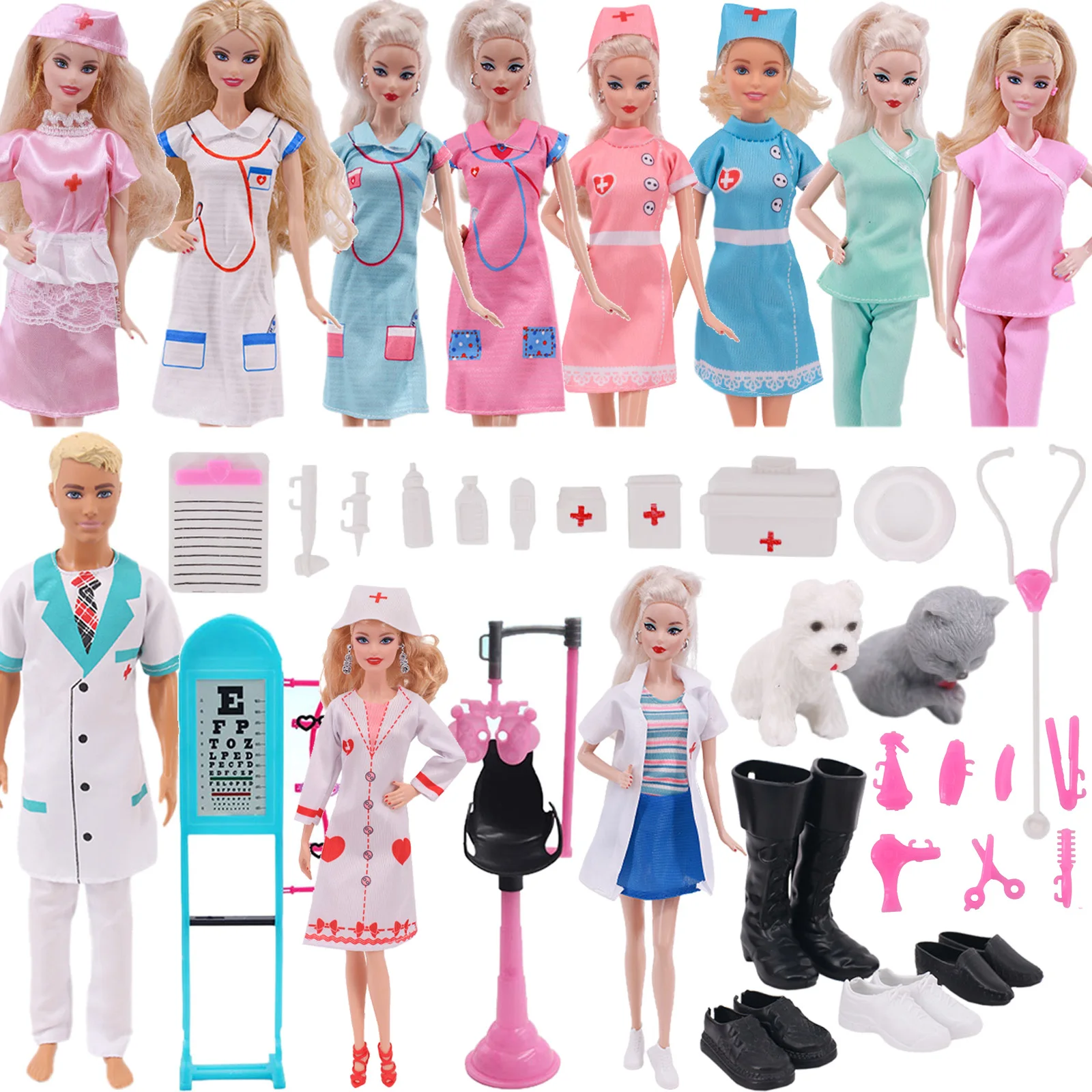 1/2/3 peças de barbiees roupas médico enfermeira traje cena cosplay ...