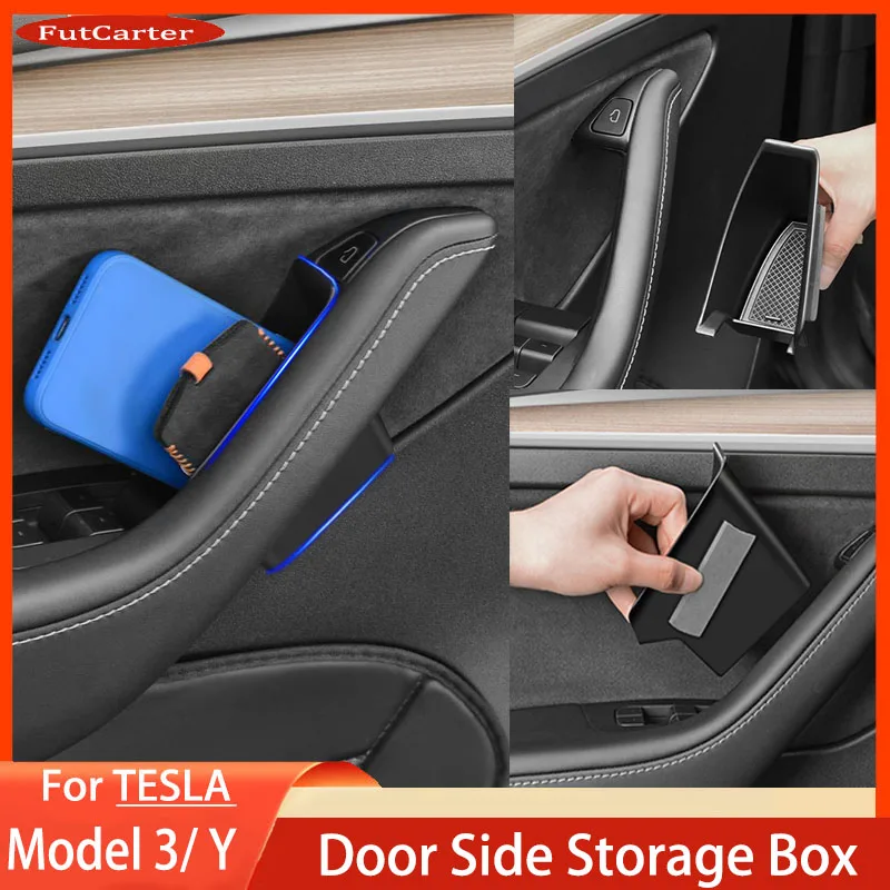 For Tesla Model 3/Y Door Side Storage Box Handle Pocket Armrest Driver ...