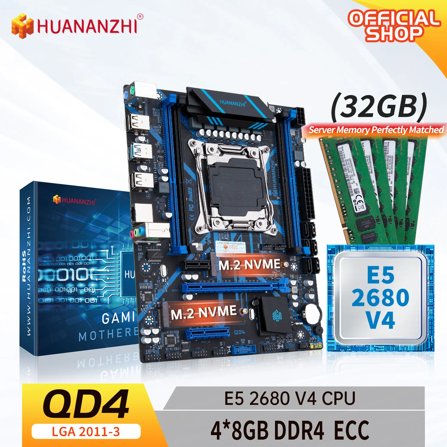 Huananzhi X99 Qd4 Lga 2011-3 Xeon X99 Motherboard With Intel E5 2680 V4 ...