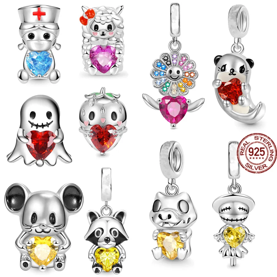 Hot-Sale-Strawberry-Mouse-Raccoon-Otter-Embraces-Heart-Gem-Dangle-Charm ...