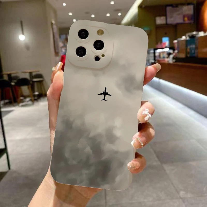 Gray Airplane Graphic Printed Soft Phone Cover Case For iPhone 16 15 ...
