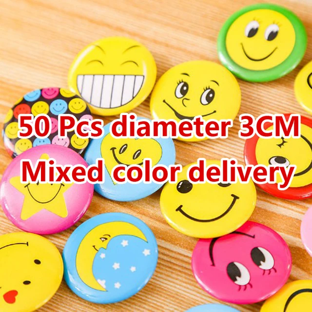 50 Pcs Colorful Plastic 30mm Smiley Face Badges Smiling Pin School ...