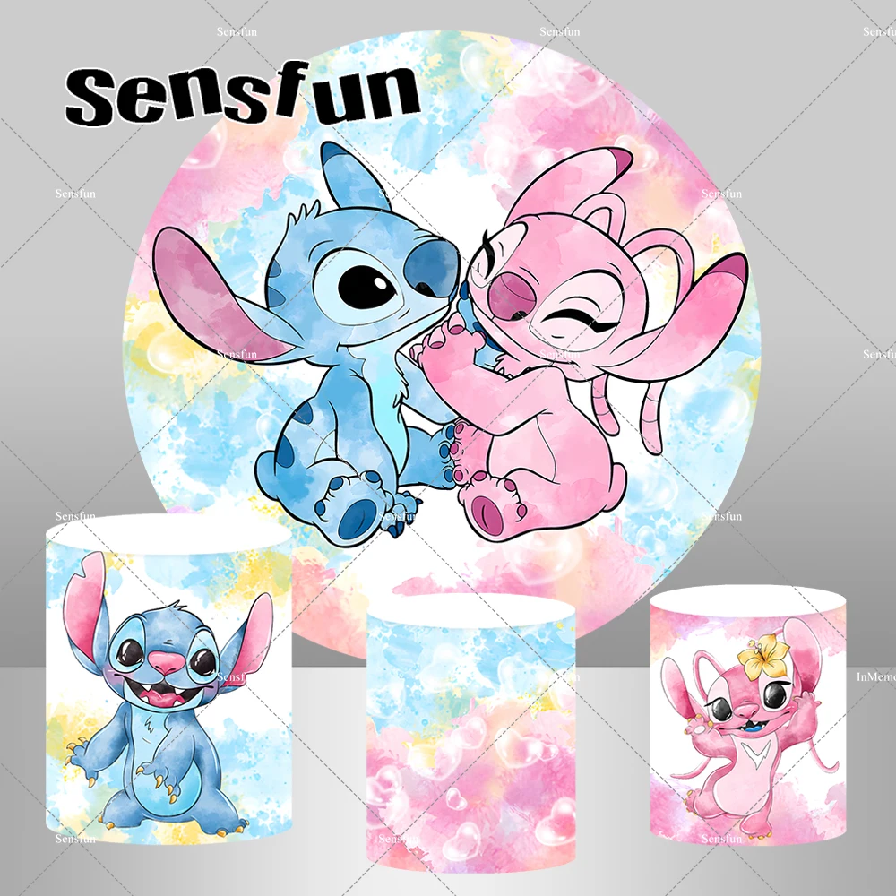 Lilo-Stitch-Round-Backdrop-Cover-for-Photography-Pink-Blue-Watercolor ...