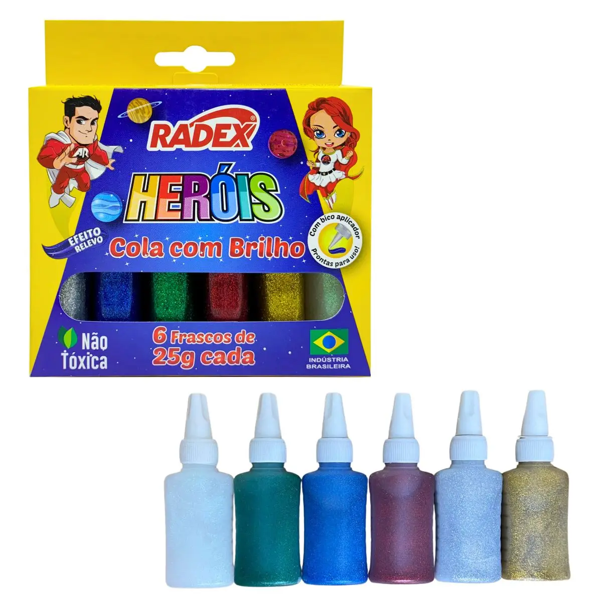 6-Colas-Com-Glitter-Escolar-25g-Efeito-Relevo-Brilho-Arte-Decora-o ...