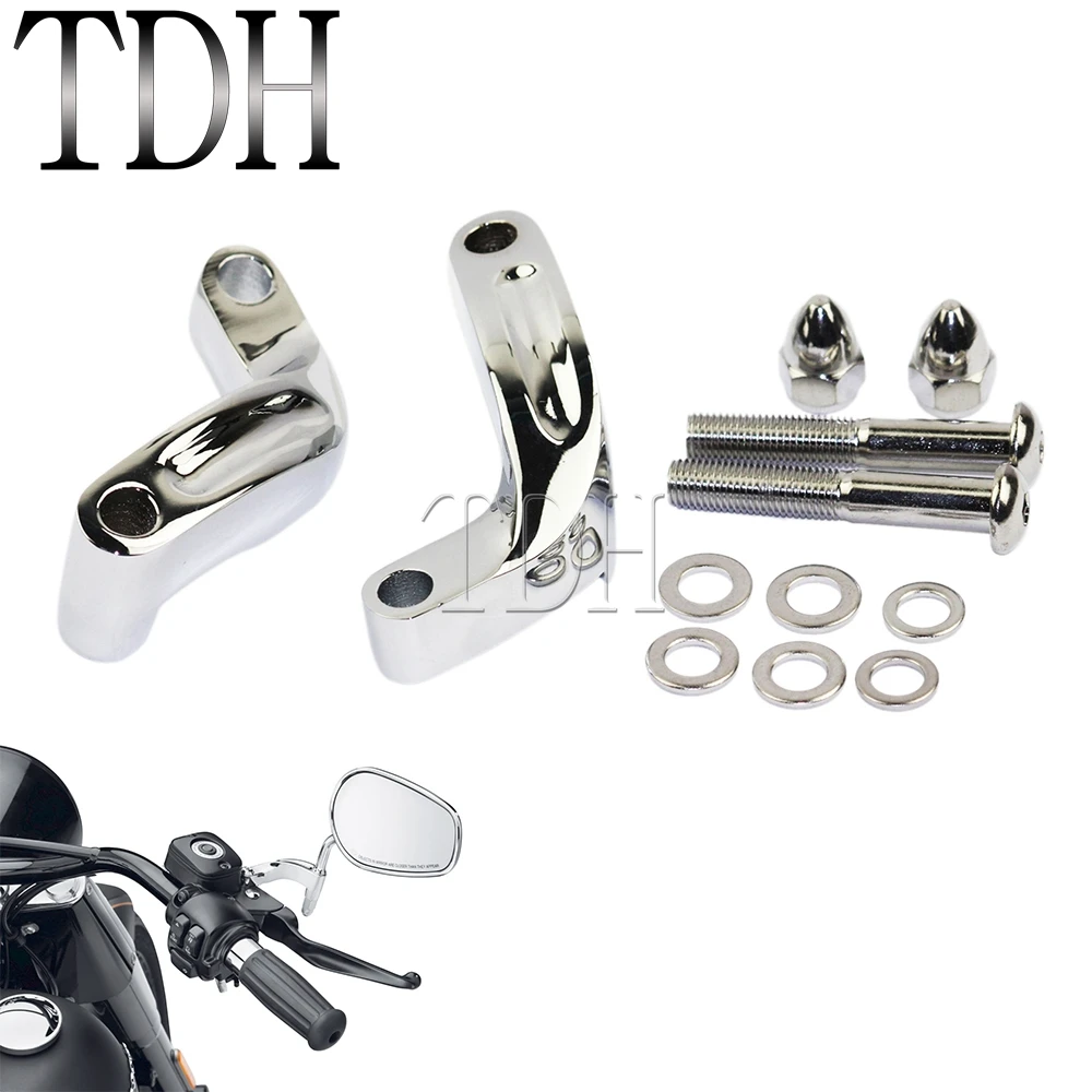 Motorcycle Mirror Riser Extension Adapter Brackets Kit For Harley Dyna ...