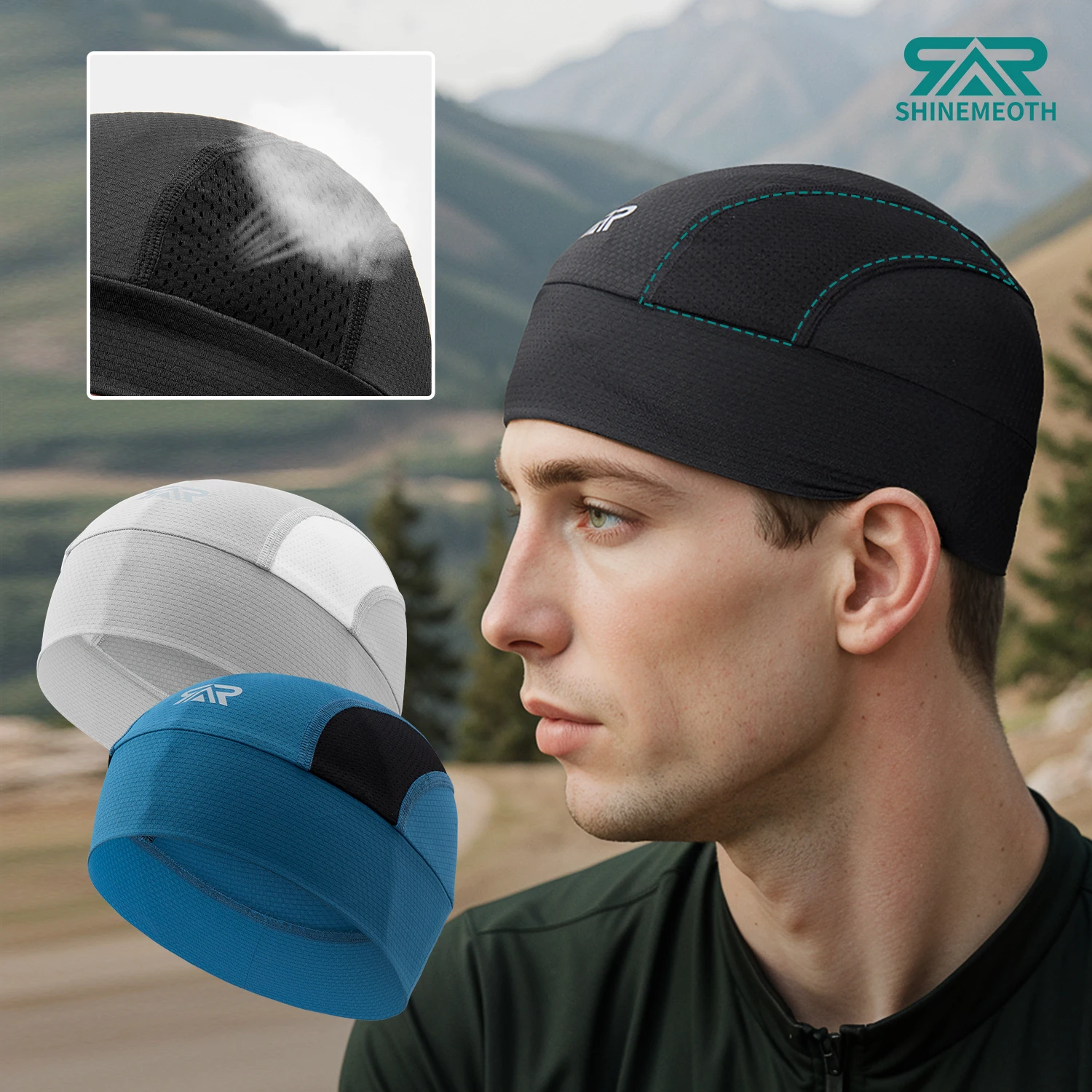 2-3pcs-Breathable-Skull-Cap-Spliced-UV-Protection-Riding-Cap-Sweat ...