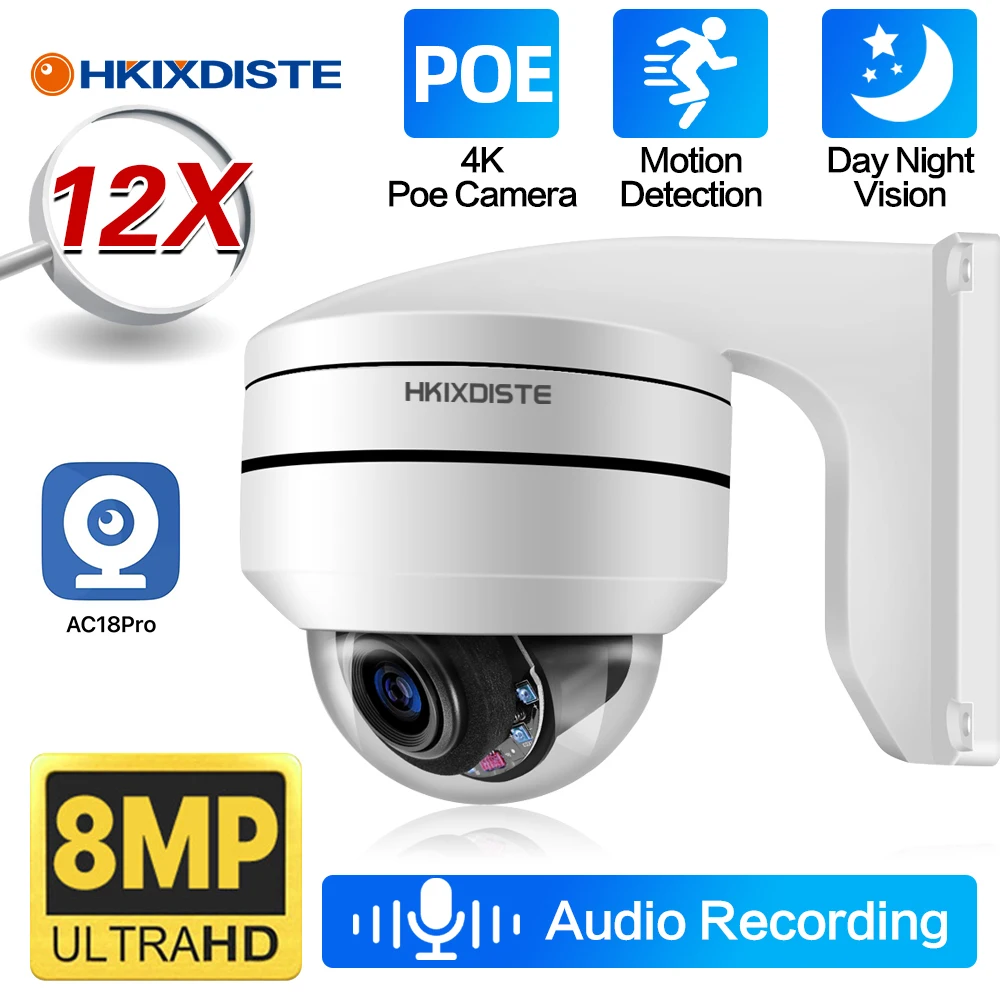 4K-8MP-Audio-POE-PTZ-Camera-Outdoor-12X-Zoom-IP-Surveillance-Camera-90m ...