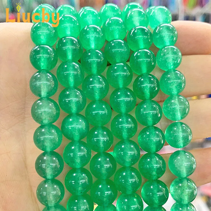 Natural Chinese Jades Bead Natural Green Chalcedony Stone Round Beads ...