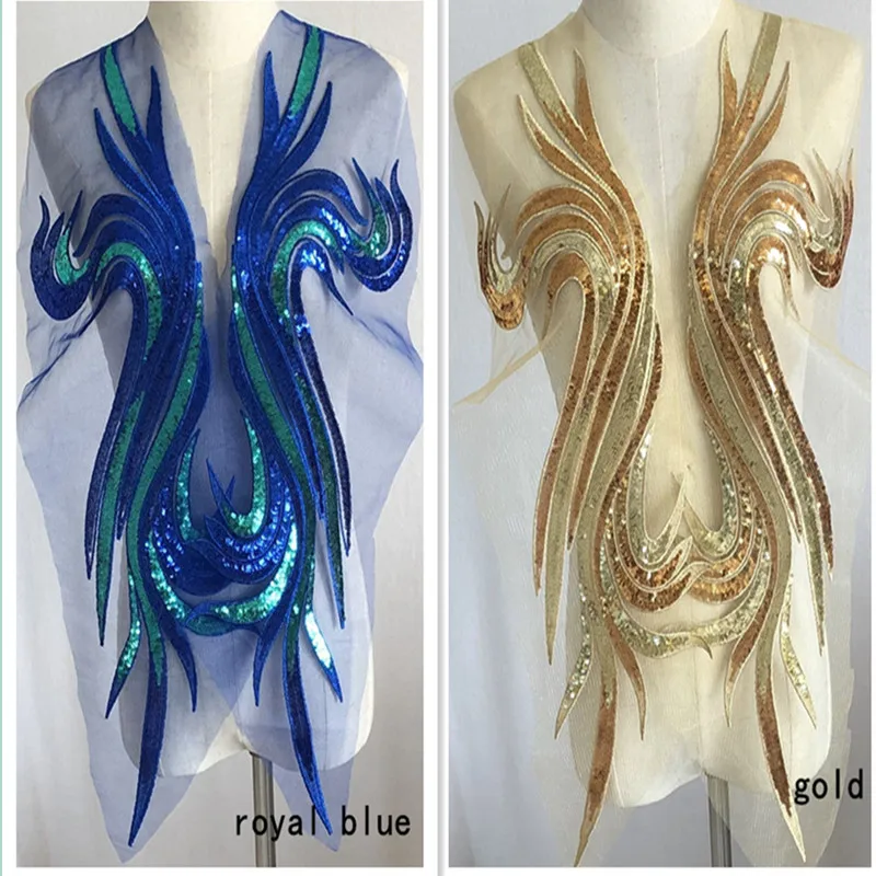 Large-Golden-Red-Blue-Paillette-Sequin-Embroidery-Phoenix-Peacock ...