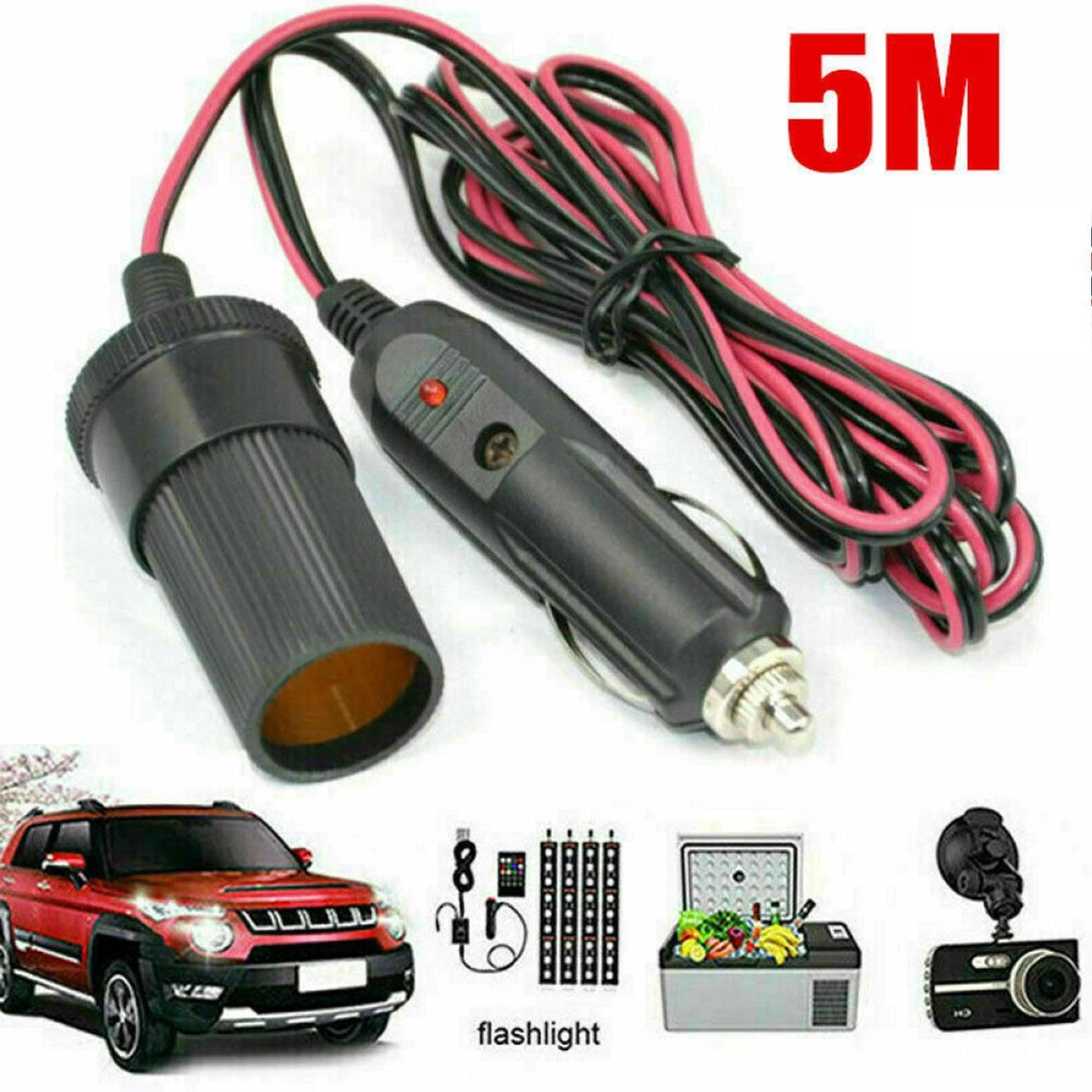 12v 10a Car Cigarette Lighter Socket Extension Cord Cable Interior Plug ...