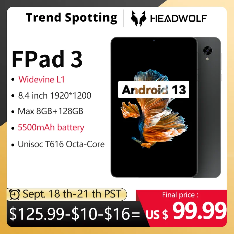 HEADWOLF FPad 3 Android 13 tablet 8.4 inch Max 8GB Ram 128GB ROM Widevine L1 Octa-core 4G LTE ...