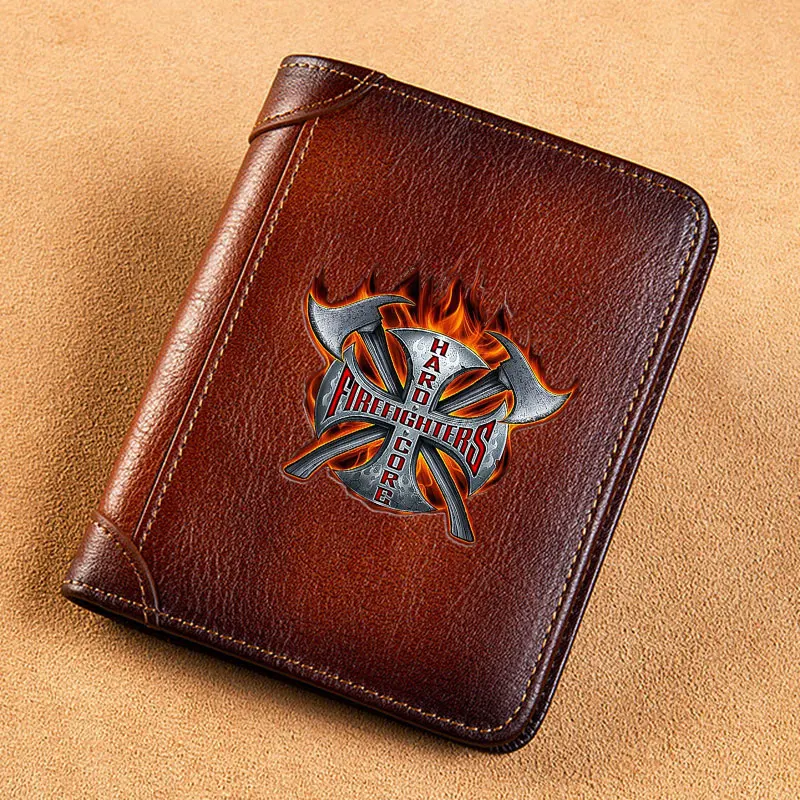 Genuine-Leather-Men-Wallets-Hard-Core-Firefighters-Cross-Axe-Printing ...