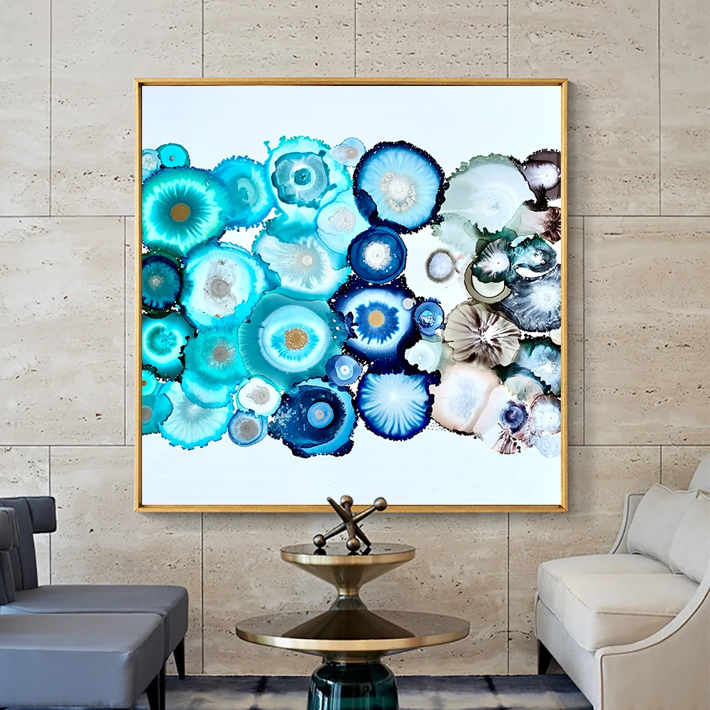 Blue Abstract Circular Painting Modern Wall Art Canvas Print Poster ...