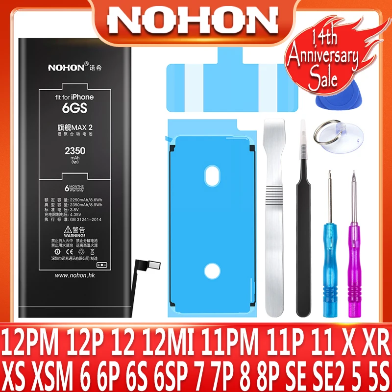 NOHON Battery For iPhone 8 Plus 7 12 Pro MAX 11 X XS XR SE 2020 ...