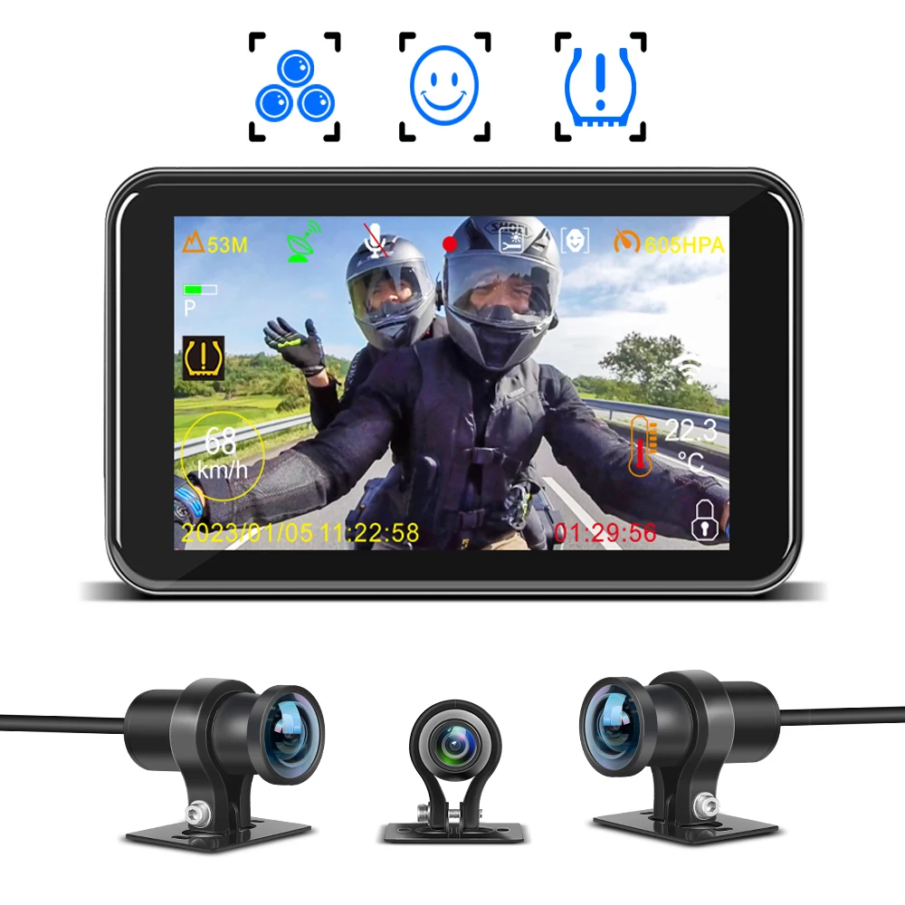 VSYS-LCD-Moto-Dash-Cam-DVR-WiFi-3-Canais-1080P-Imperme-vel-GPS-Modo-de ...