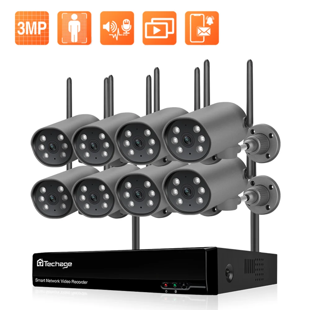 Techage 8CH 3MP HD WiFi IP Camera Set Wireless NVR Kit Humanoid ...