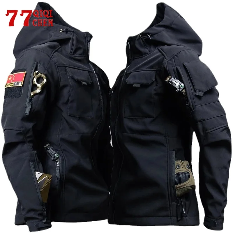 Mens-Shark-Skin-Tactical-Hooded-Jackets-Waterproof-Fleece-Soft-Shell ...