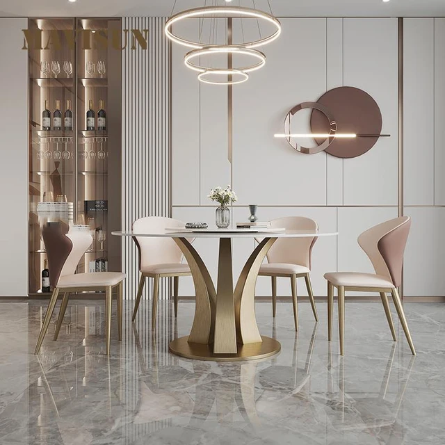 Bright White Round Dining Table Turntable Modern Minimalist Italian ...